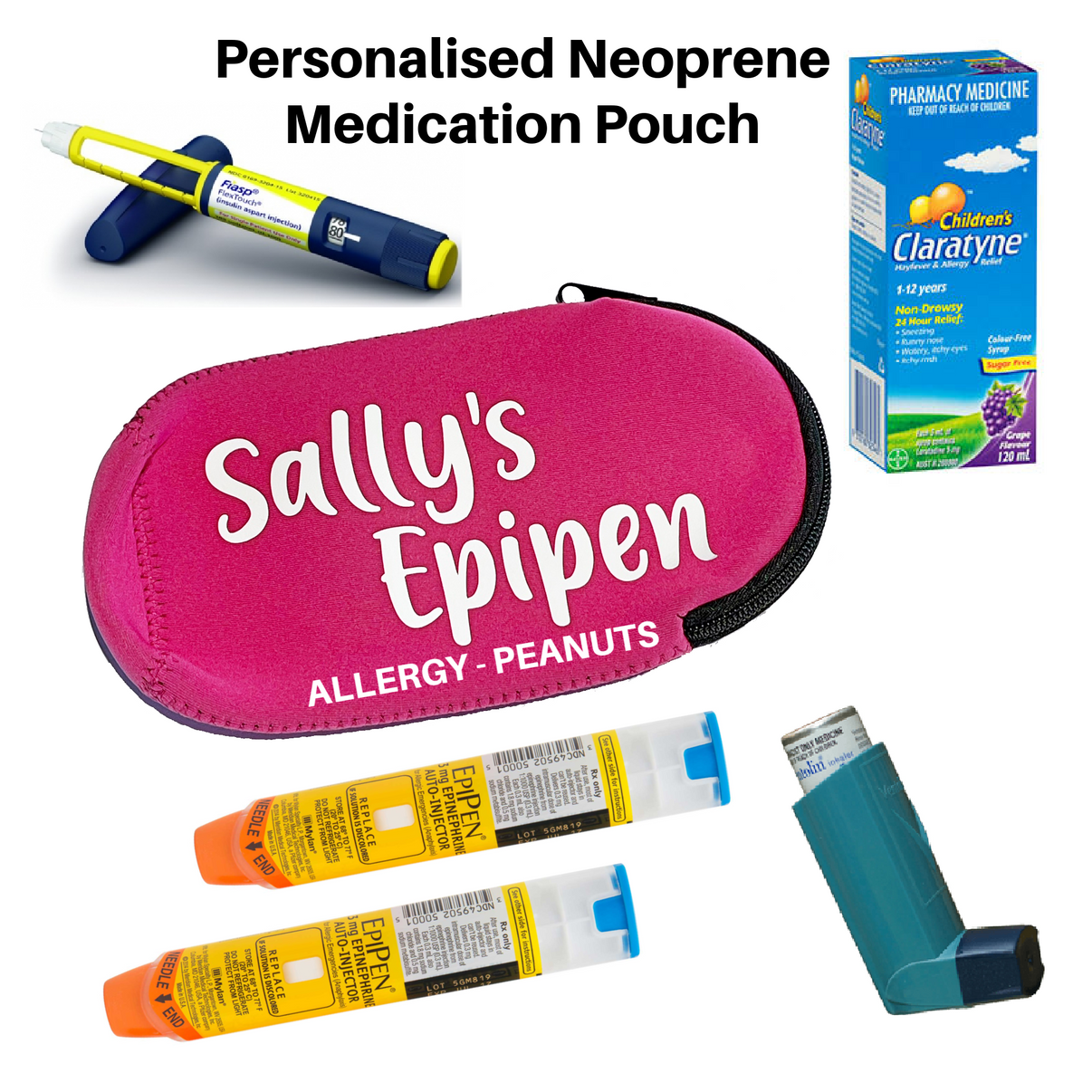 Personalised Epipen, Asthma, Diabetes, Allergy, Medication Pouch – Two ...